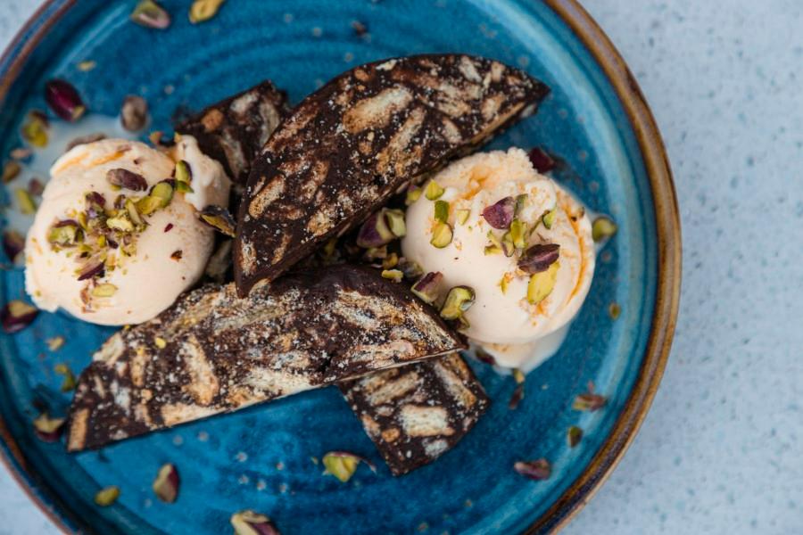 Aegina Kormos with Vanilla Ice Cream & Pistachio | Riffa Menu